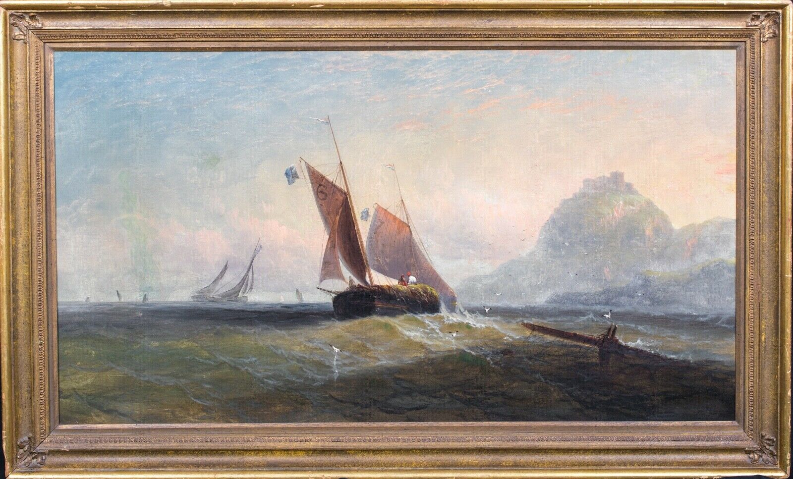 Ship Sailing Hay Barge Off The Coast | Buy Maritime Paintings Online ...